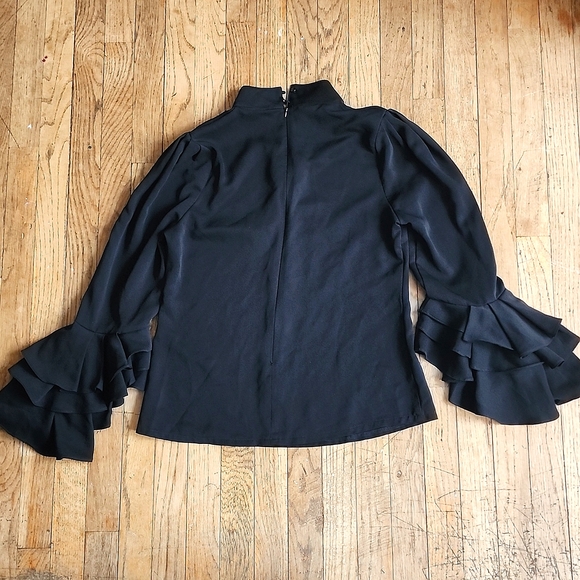 Gracia | Tops | Gracia Ruffle Long Sleeve High Neck Semi Sheer Cut Out ...